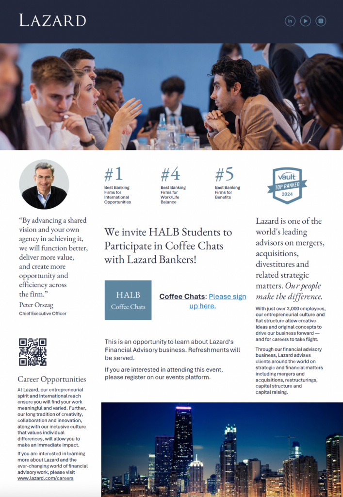 HALB x Lazard: Coffee Chats - Harvard Law School | Harvard Law School